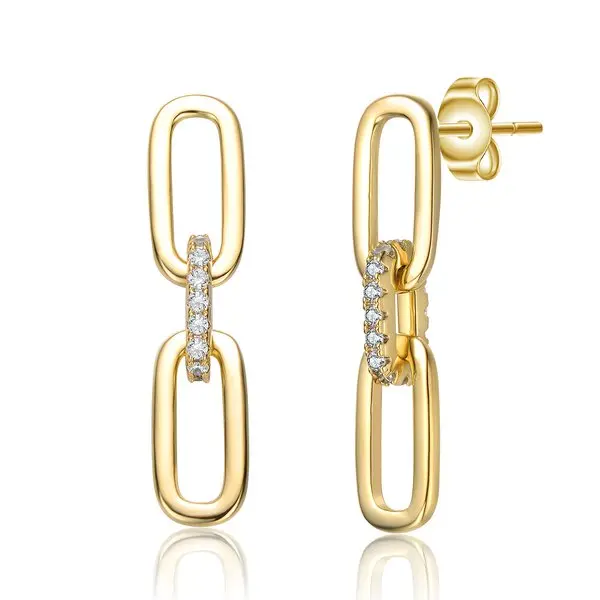 GENEVIVE Gold / White Rachel Glauber Yellow Gold Plated With Cubic Zirconia Triple Chain Drop Earrings - Gold/white