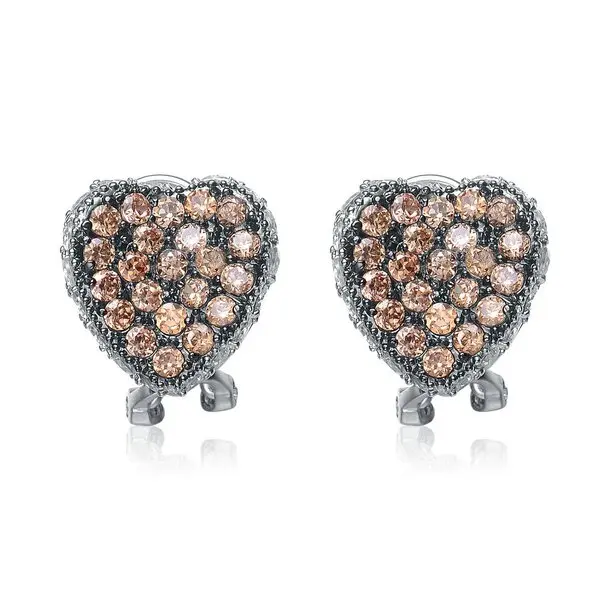 GENEVIVE Silver / Gold Sterling Silver White Gold Plated With Pink Cubic Zirconia Pave Heart Earrings - Silver/gold