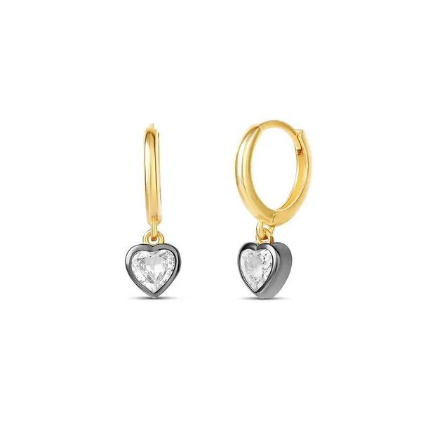 SHYMI Gold / Black Bezel Heart Hoop Earrings Black Rhodium - Gold/black