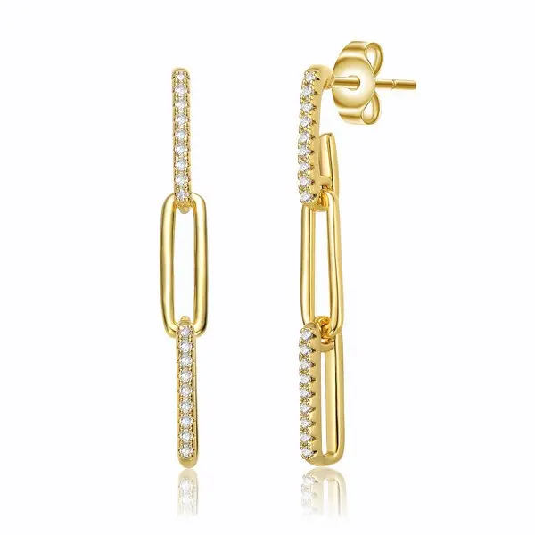 GENEVIVE Gold / White Rachel Glauber Yellow Gold Plated With Cubic Zirconia Triple Oblong Oval Cable Chain Drop Earrings - Gold/white