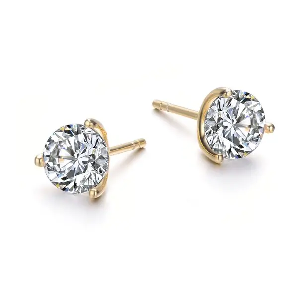 GENEVIVE Rachel Glauber Gold Plated Three-prong Martini Solitaire Stud Earrings - Gold/white