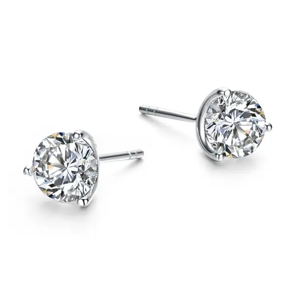 GENEVIVE Rachel Glauber Gold Plated Three-prong Martini Solitaire Stud Earrings - White