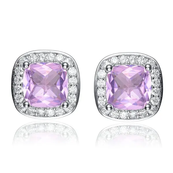 GENEVIVE Rachel Glauber White Gold Plated Square Stud Earrings - White/pink