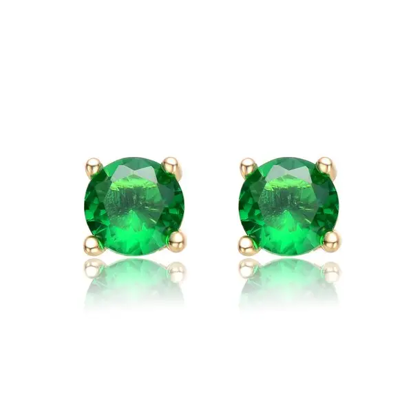 GENEVIVE Gold / Green Gold Plated With Four-milimeter Green Cubic Zirconia Stud Earrings - Gold/green