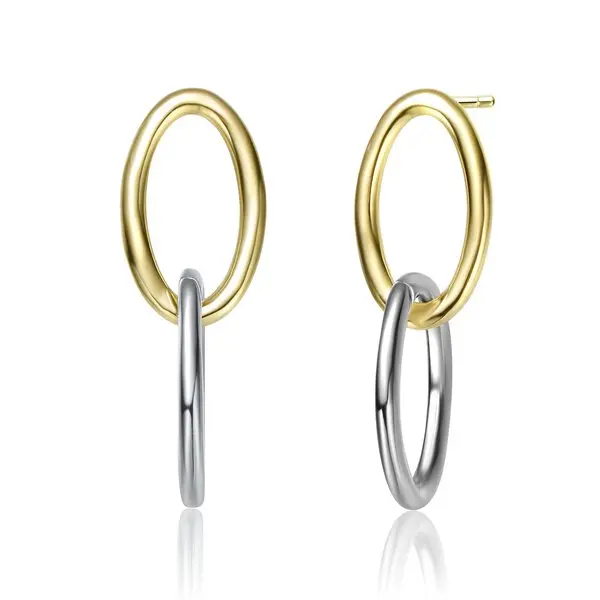 GENEVIVE Rachel Glauber Two Tone Oval Drop Earrings - Gold/white