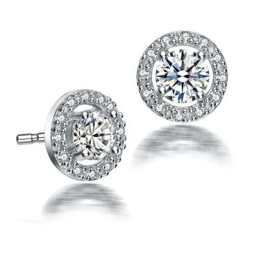 GENEVIVE Rachel Glauber Rhodium Plated With Clear Round Cubic Zirconia Halo Stud Earrings - White