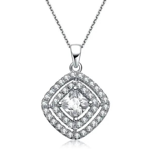 GENEVIVE Sterling Silver Pave Cubic Zirconia Pendant Necklace - White/silver