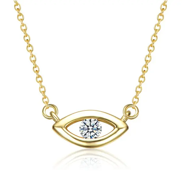 GENEVIVE 14k Plated Cubic Zirconia Evil Eye Pendant Necklace - Gold
