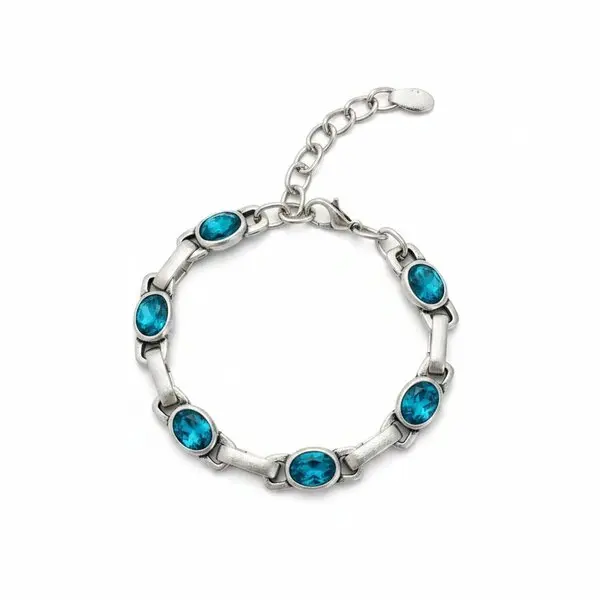 BY VIRGO Cyrene Bracelet With Oval Stones And Matte Silver-tone Links - Blue