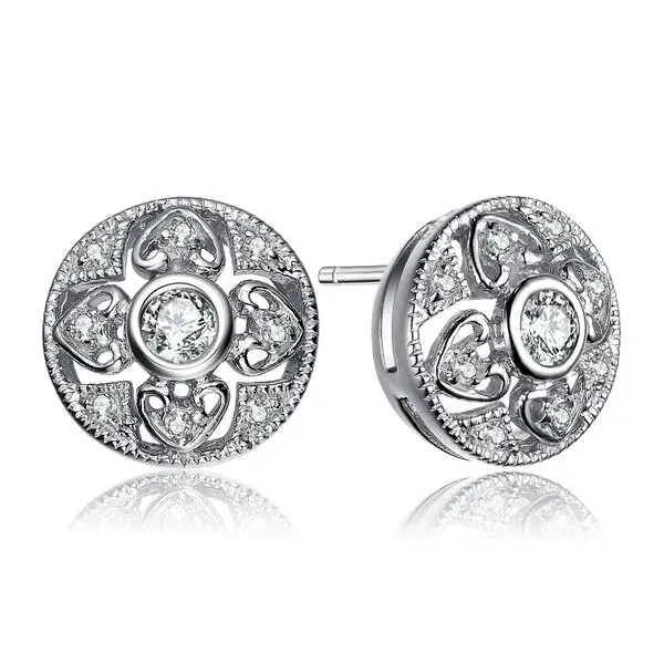 GENEVIVE Sterling Silver Round Stud Earrings - White/silver