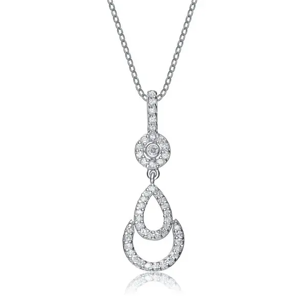 GENEVIVE Sterling Silver Cubic Zirconia Dangle Pendant Necklace - White/silver