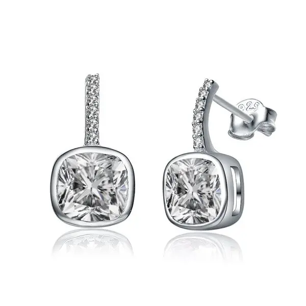GENEVIVE Rachel Glauber Gold Plated Square Framed Stud Linear Earrings With Clear Cubic Zirconia - White