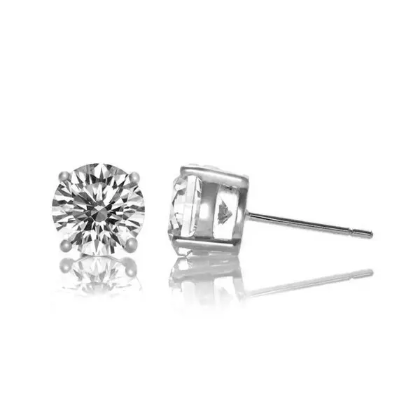 GENEVIVE Sterling Silver Cubic Zirconia Solitaire Small Stud Earrings - White