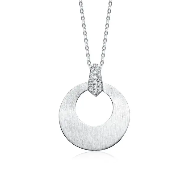 GENEVIVE Sterling Silver Oval Pendant With Cubic Zirconia - White/silver