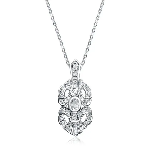 GENEVIVE White / Silver Sterling Silver Rhodium Plated White Cubic Zirconia Pendant Necklace - White/silver