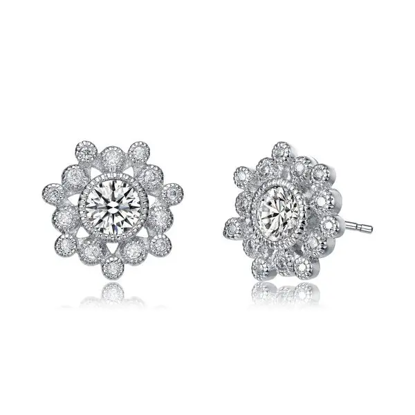 GENEVIVE Sterling Silver Cubic Zirconia Flower Stud Earrings - White