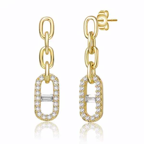 GENEVIVE Gold / White Rachel Glauber Yellow Gold Plated With Cubic Zirconia Triple Chain Mariner Anchor Link Drop Earrings - Gold/white