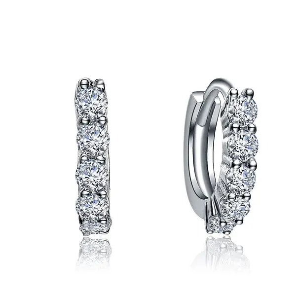 GENEVIVE Elegant Gold Plated With Clear Cubic Zirconia Huggie Hoop Earrings - White