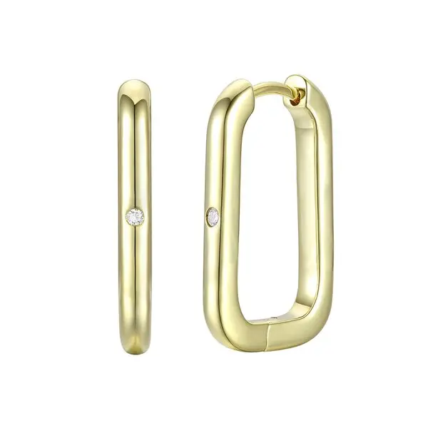 GENEVIVE Yellow Plated With Clear Cubic Zirconia " U " Hoop Earrings - Gold