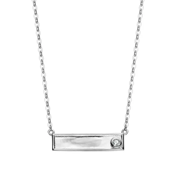 GENEVIVE Gold Plated Bar Necklace With Lab Created Stone - White