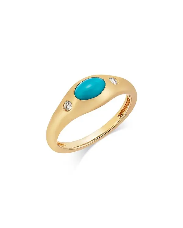 Bloomingdale'S Gemstone & Diamond Pinky Ring In 14k Yellow Gold - Turquoise