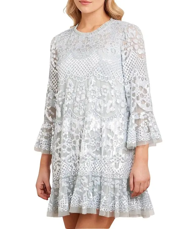 NEEDLE & THREAD Snowdrop 3/4 Sleeve Lace Mini Dress