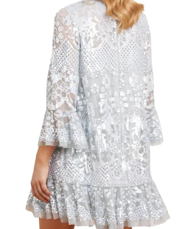 NEEDLE & THREAD Snowdrop 3/4 Sleeve Lace Mini Dress