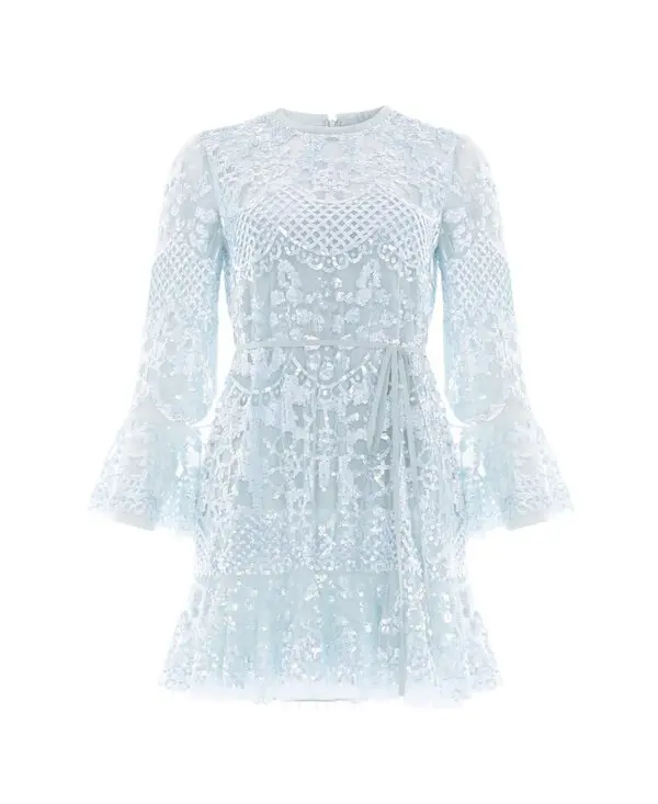 NEEDLE & THREAD Snowdrop 3/4 Sleeve Lace Mini Dress