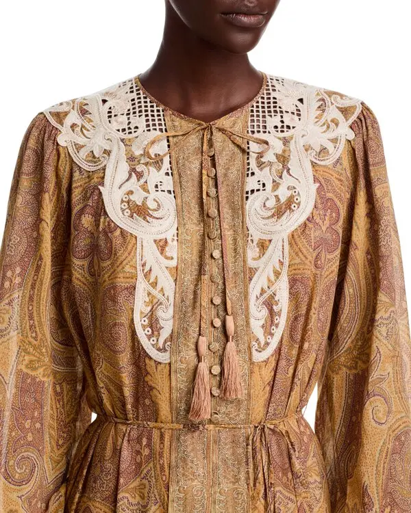 Kobi Halperin Tiered Paisley Dress With Lace Collar