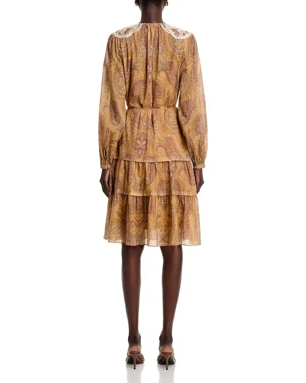 Kobi Halperin Tiered Paisley Dress With Lace Collar