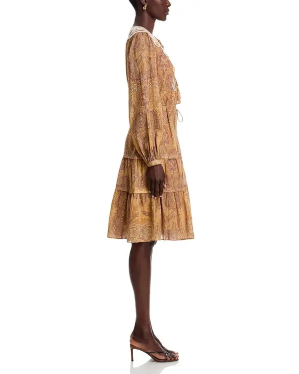 Kobi Halperin Tiered Paisley Dress With Lace Collar