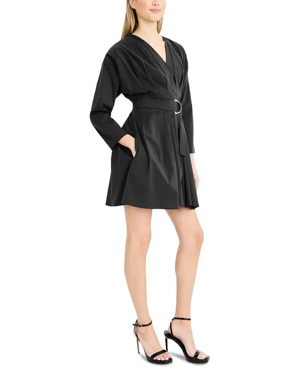 LUXELY Luxley Tie Waist V Neck Long Sleeve Mini Dress