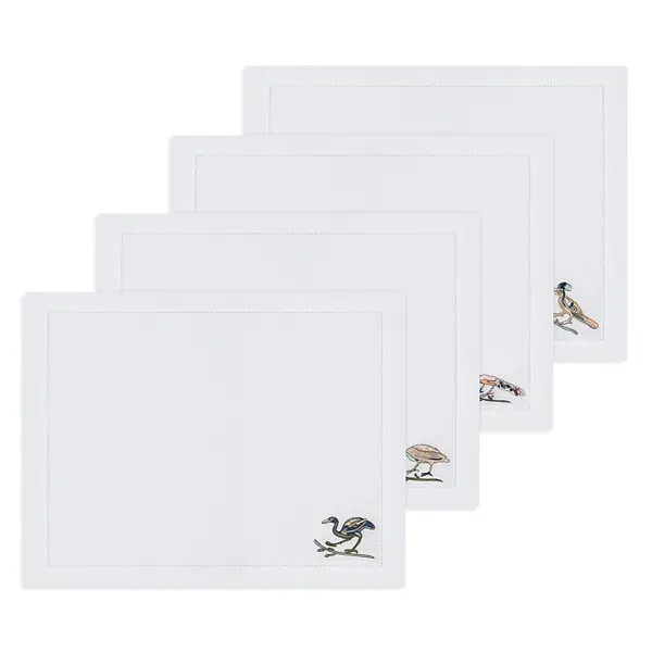 KUTNIA Bird Motif Embroidered Linen Placemats, Set Of 4 - Mutli
