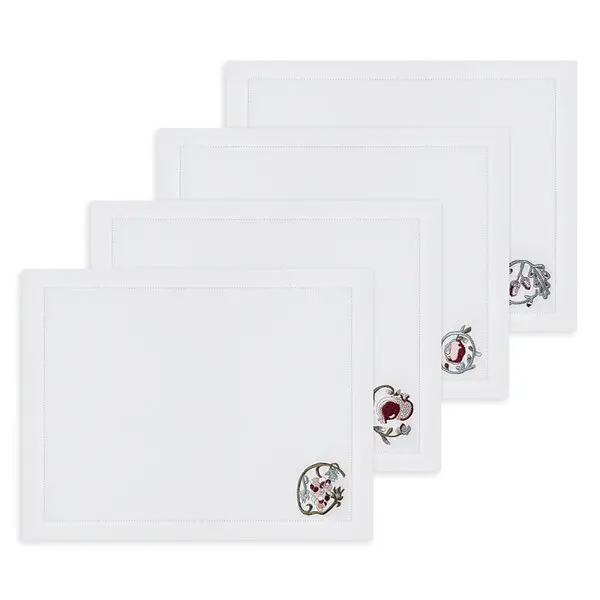 KUTNIA Fruit Motif Embroidered Linen Placemats, Set Of 4 - Mutli
