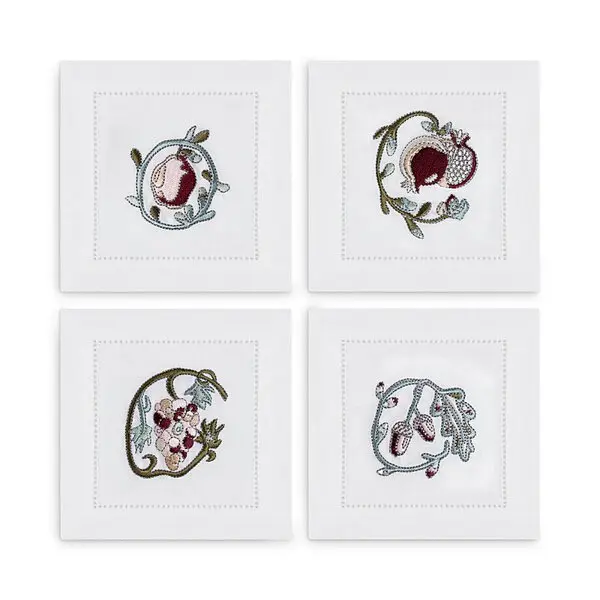 KUTNIA Fruit Motif Embroidered Linen Napkins, Set Of 4 - Mutli