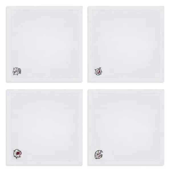 KUTNIA Fruit Motif Embroidered Linen Cocktail Napkins, Set Of 4 - Mutli