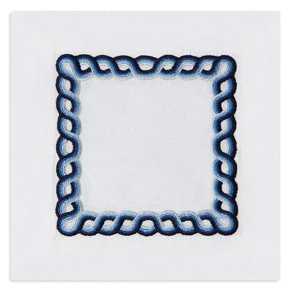 KUTNIA Bodrum Ropework Embroidered Cocktail Napkins, Set Of 4 - Marine