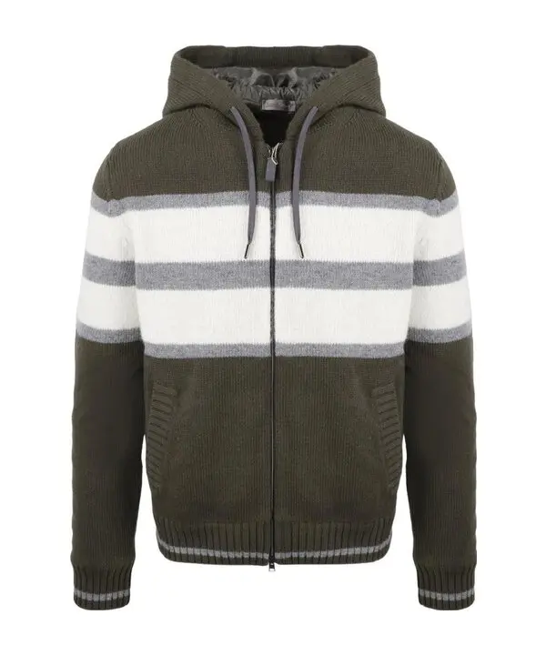 Herno Zip-up Hooded Cardigan With Striped Detailing