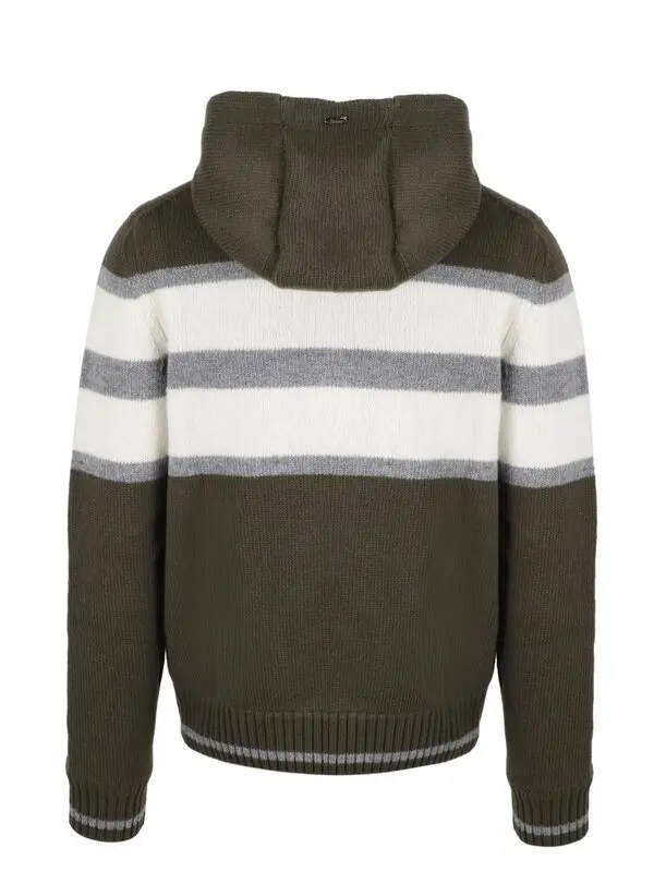 Herno Zip-up Hooded Cardigan With Striped Detailing