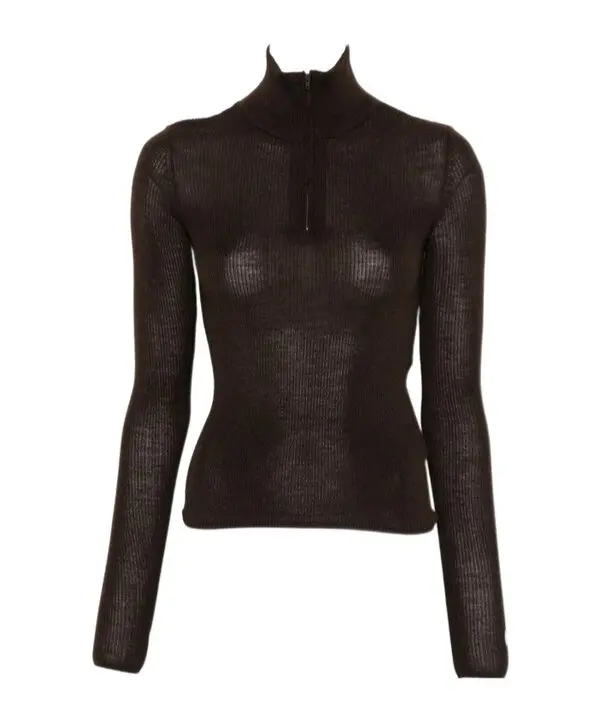 THE FRANKIE SHOP Ribbed Mock Neck Quarter-zip Sweater