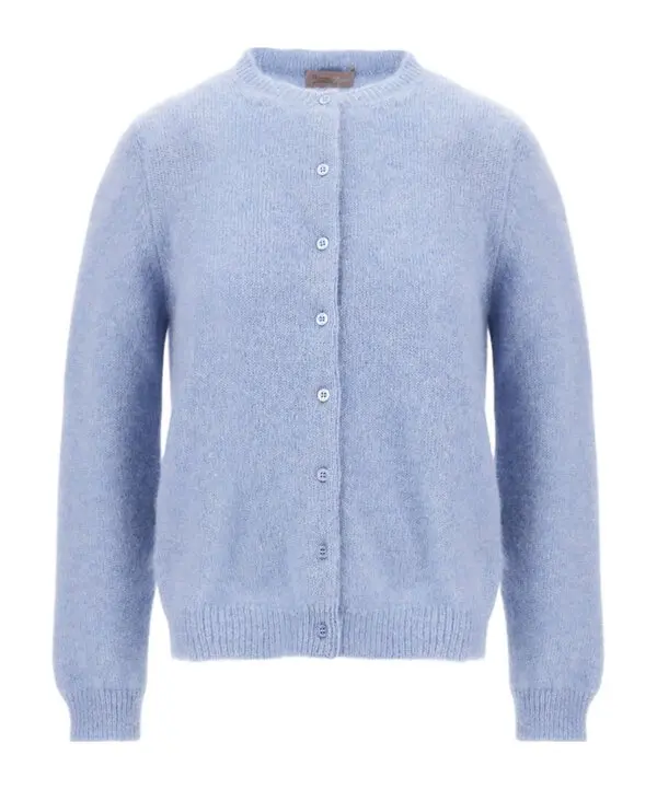 Herno Resort Cardigan In Alpaca And Lurex Stocking Stitch - Light Blue