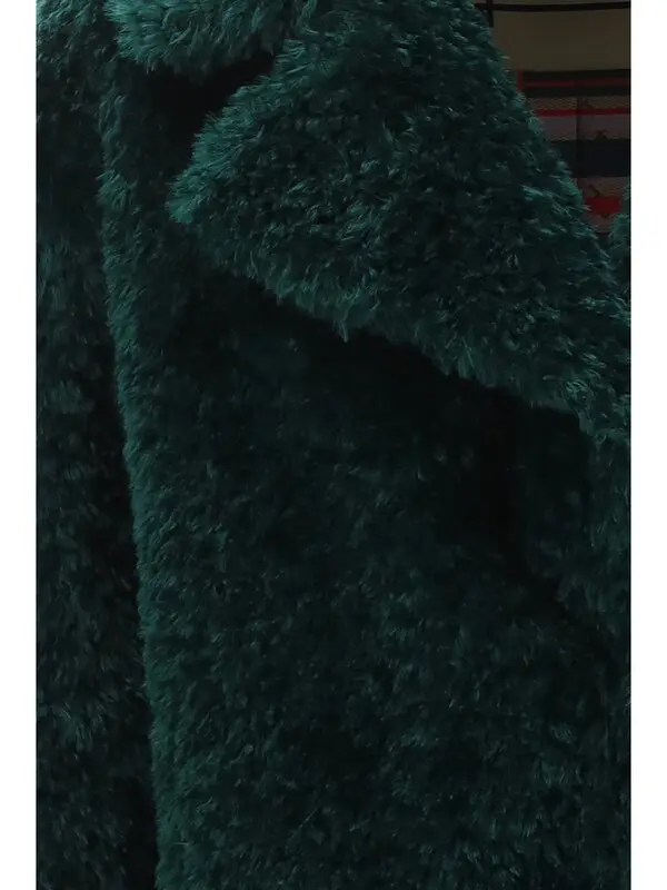 Herno Faux Fur Single-breasted Long Sleeved Coat - Black