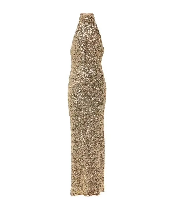 ROTATE BY BIRGER CHRISTENSEN Sequined Halterneck Dress - Nude