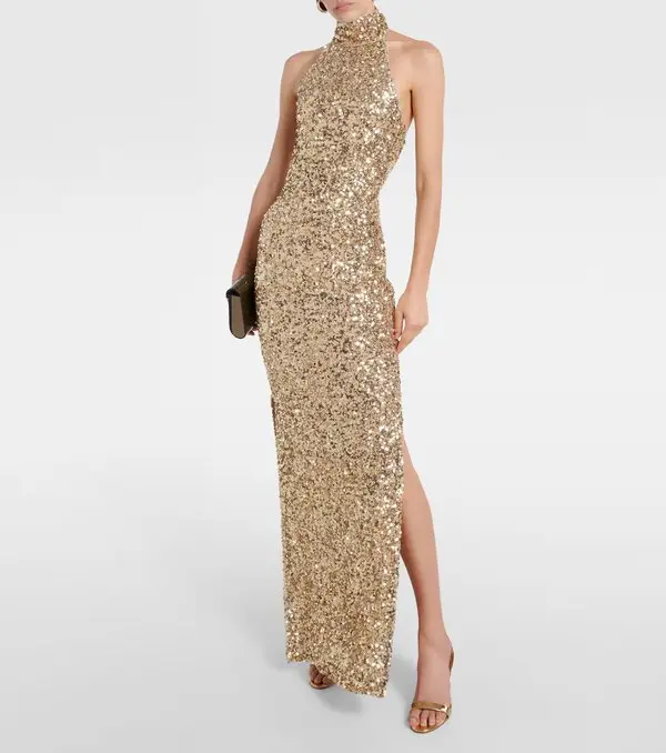 ROTATE BY BIRGER CHRISTENSEN Sequined Halterneck Dress