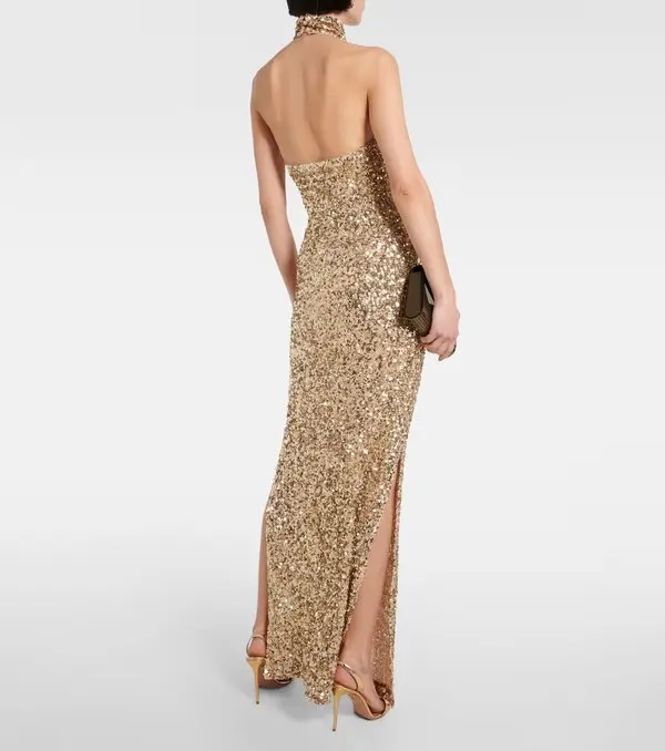 ROTATE BY BIRGER CHRISTENSEN Sequined Halterneck Dress