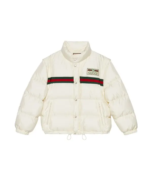 Gucci Padded Bomber Jacket With Webbing And Logo Patch - White