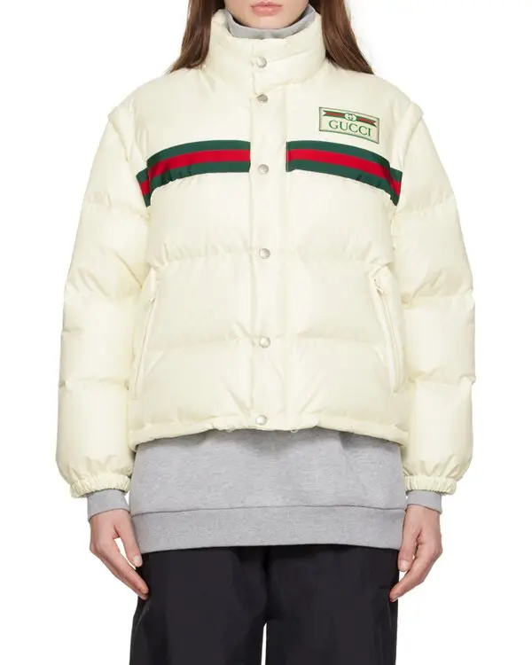 Gucci Padded Bomber Jacket With Webbing And Logo Patch