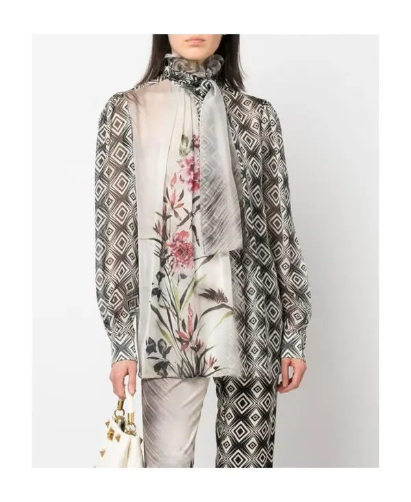 Alberta Ferretti High-neck Frilled Long-sleeve Blouse