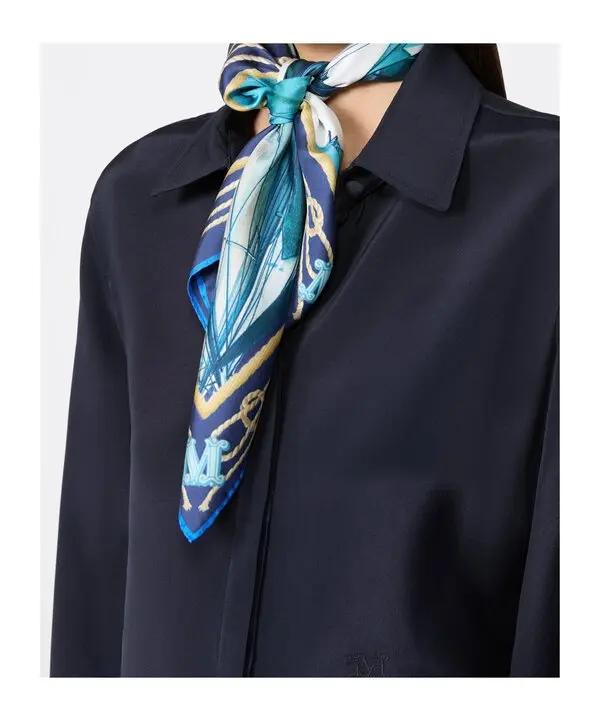 Max Mara Printed Silk Foulard Sky Blue