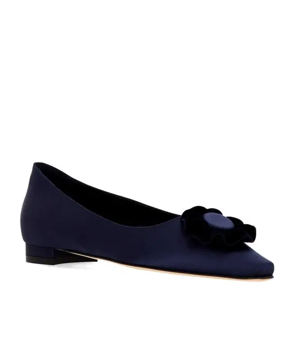 Manolo Blahnik Square-toed Ballet Flats With Ruffle Detail